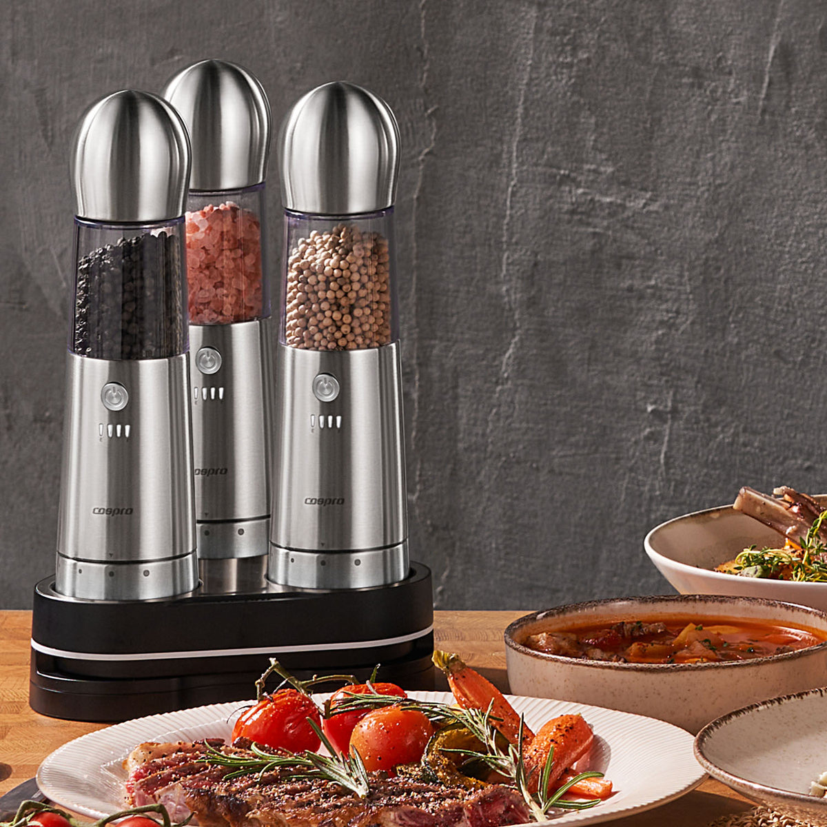 COSPRO Premium 3-in-1 Electric Salt & Pepper Grinder Set – COSPRO USA